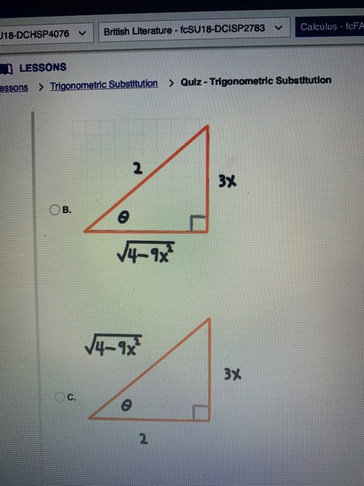 Solved Trigonometric Substitution > Qulz - Trigonometric | Chegg.com