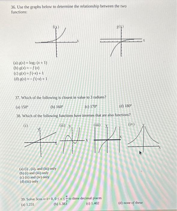Solved 36. Use the graphs below to determine the | Chegg.com