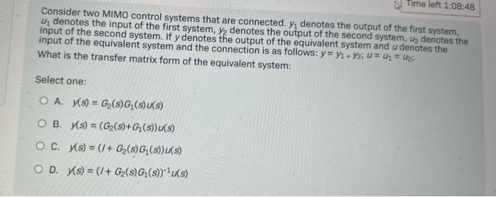 Solved Consider two MIMO control systems that are connected. | Chegg.com