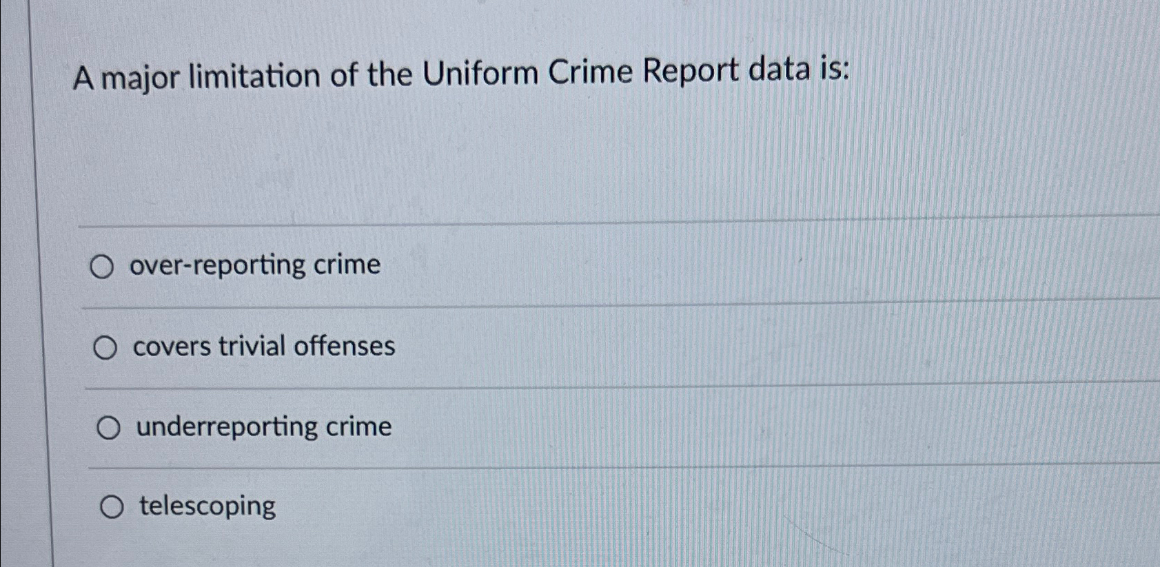 Solved A major limitation of the Uniform Crime Report data | Chegg.com