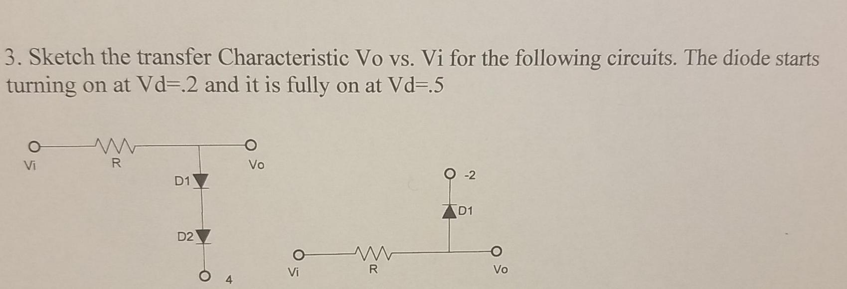Solved 3. Sketch the transfer Characteristic Vo vs. Vi for | Chegg.com