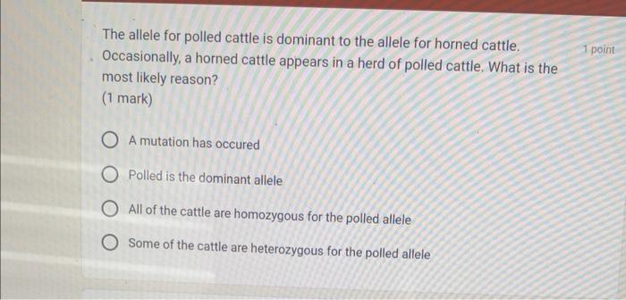 Solved The allele for polled cattle is dominant to the | Chegg.com