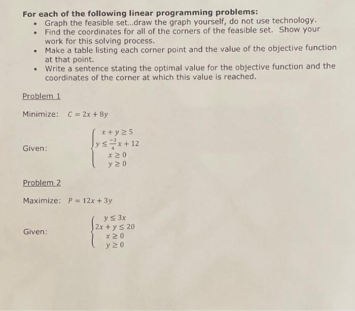 Solved For each of the following linear programming | Chegg.com