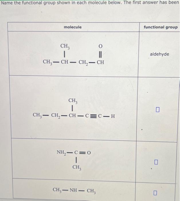 Solved Name the functional group shown in each molecule | Chegg.com