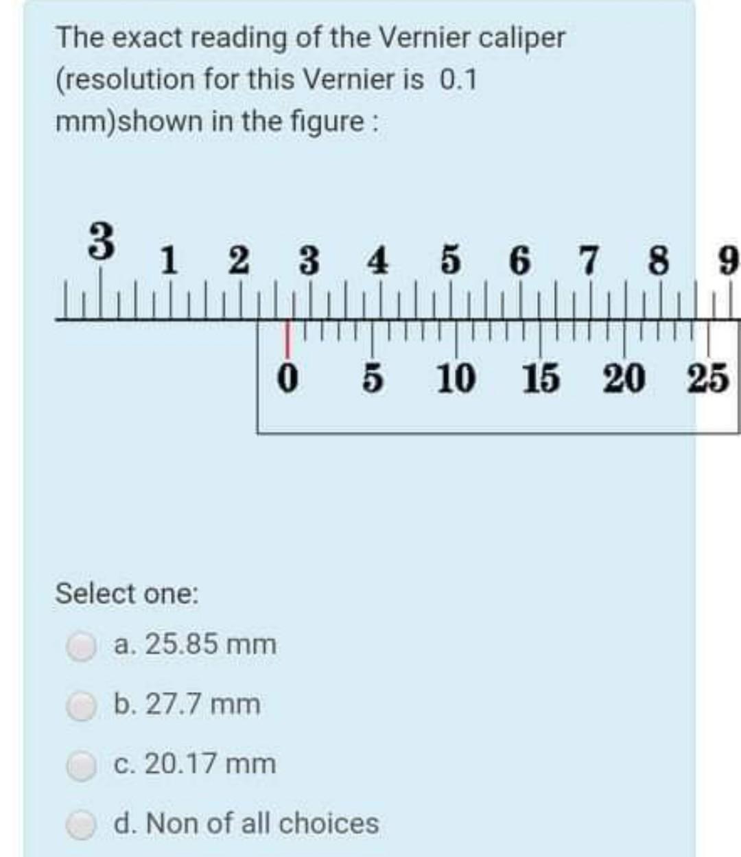 Solved The exact reading of the Vernier caliper (resolution | Chegg.com