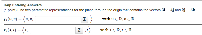 Solved Help Entering Answers(1 ﻿point) ﻿Find two parametric | Chegg.com