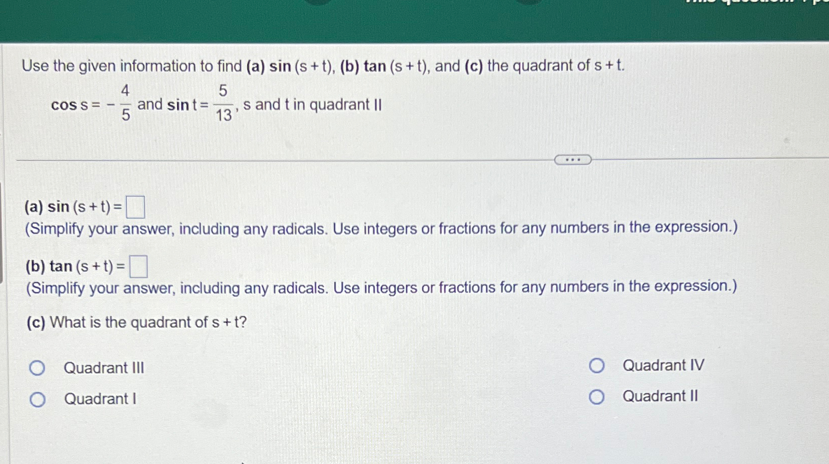 Solved Use the given information to find | Chegg.com