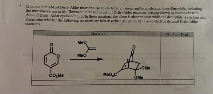 Solved (2 points total) Most Diels-Alder reactions use an | Chegg.com Solved (2 points total) Most Diels-Alder reactions use an | Chegg.com