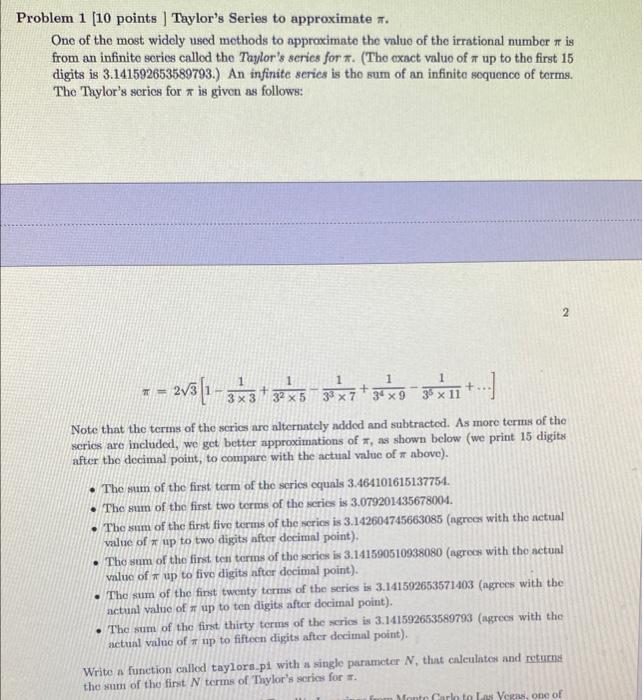 Solved Problem 1 [10 points ] Taylor's Series to approximate | Chegg.com