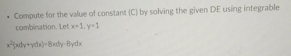 Solved Compute for the value of constant (C) by solving the | Chegg.com