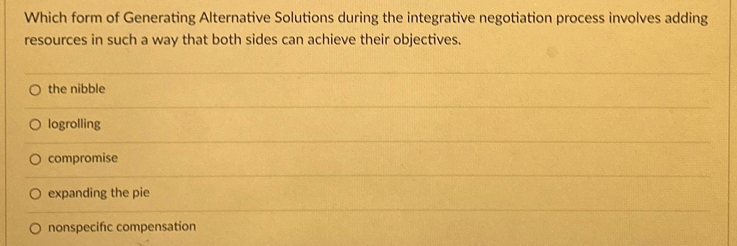 Solved Which form of Generating Alternative Solutions during | Chegg.com