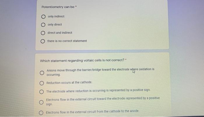 Solved Potentiometry can be only indirect only direct direct | Chegg.com