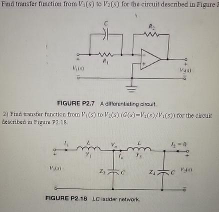 Solved Find transfer function from V_(1)(s) to V_(2)(s) for | Chegg.com