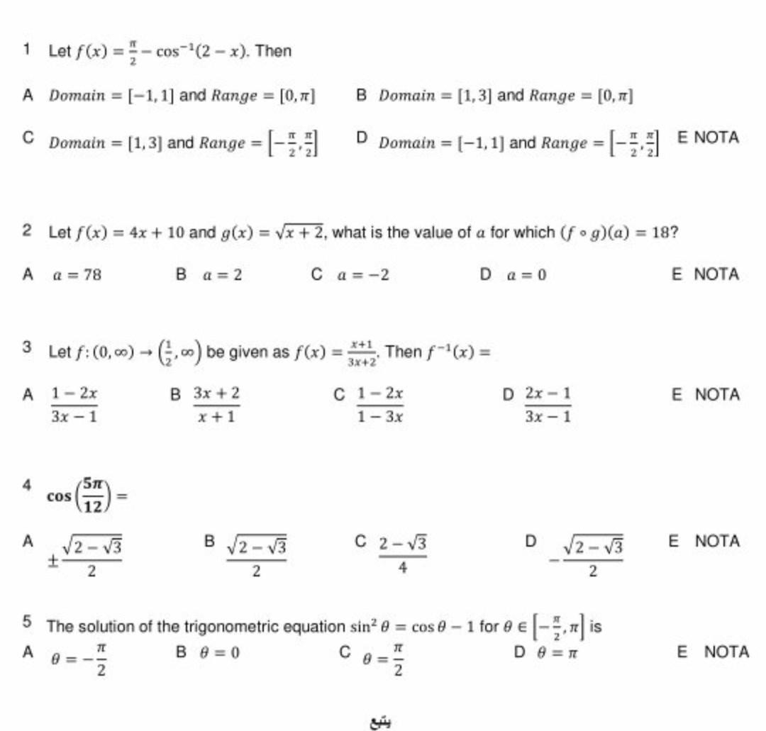 Solved 1 Let F X 2π−cos−1 2−x Then A Domain [−1 1] And