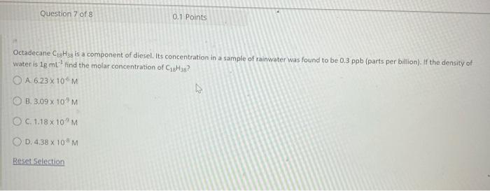 Solved Octadecane C+8H38 is a component of diesel. Its | Chegg.com