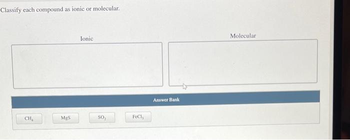 Solved Classify each compound as ionic or molecular. | Chegg.com