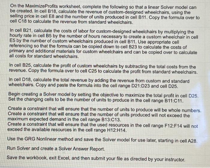27 Solver ModelOn the MaximizeProfits worksheet, | Chegg.com