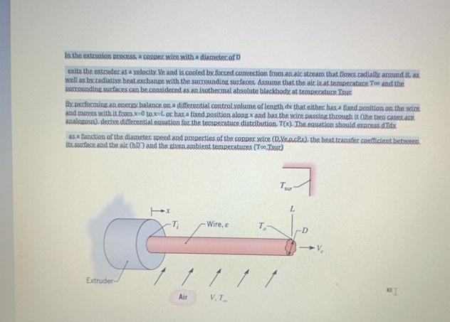 In the extrusion process, a copper wire with a | Chegg.com