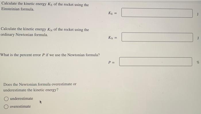 Solved Calculate the kinetic energy Ke of the rocket using | Chegg.com