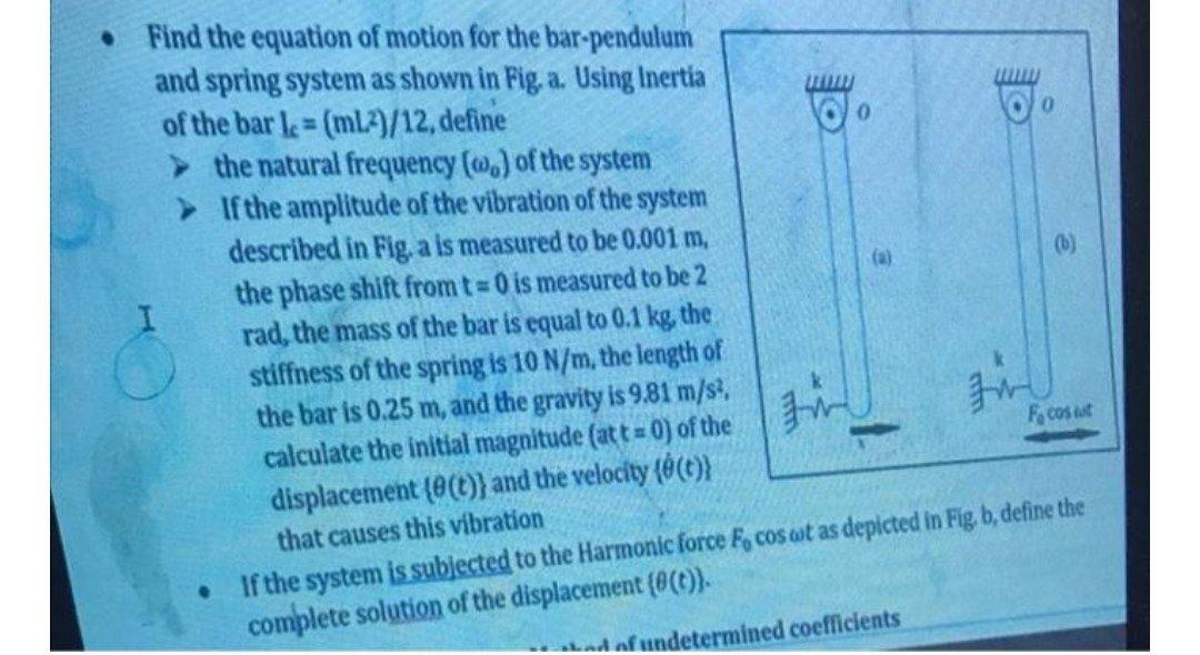 Solved Find the equation of motion for the bar-pendulum and | Chegg.com