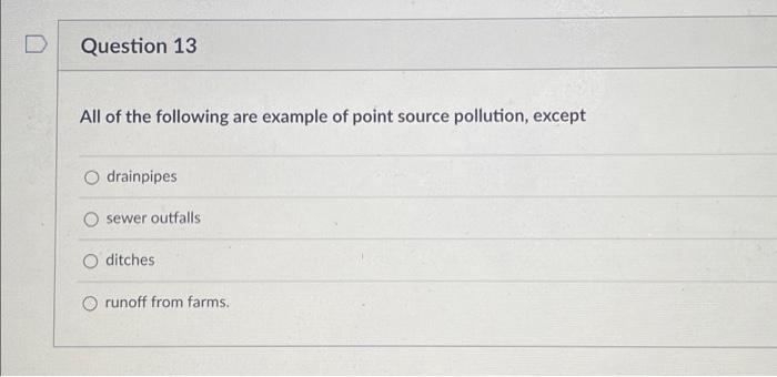 Solved All of the following are example of point source | Chegg.com