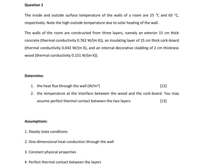 Solved The inside and outside surface temperature of the | Chegg.com
