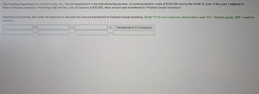 Solved The Finishing Department of Lon and Lonny, Inc., the | Chegg.com