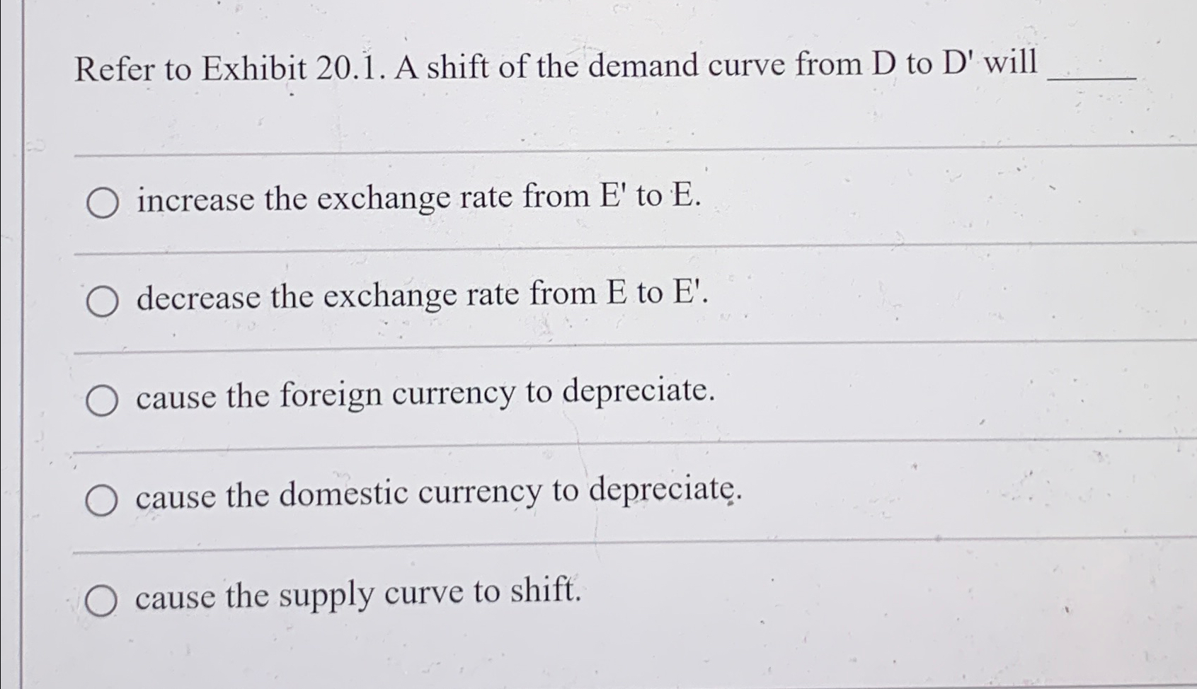 Solved Refer to Exhibit 20.1. ﻿A shift of the demand curve | Chegg.com