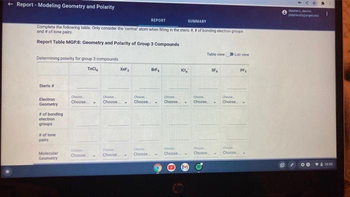 Solved + Report - Modeling Geometry and Polarity ste REPORT | Chegg.com