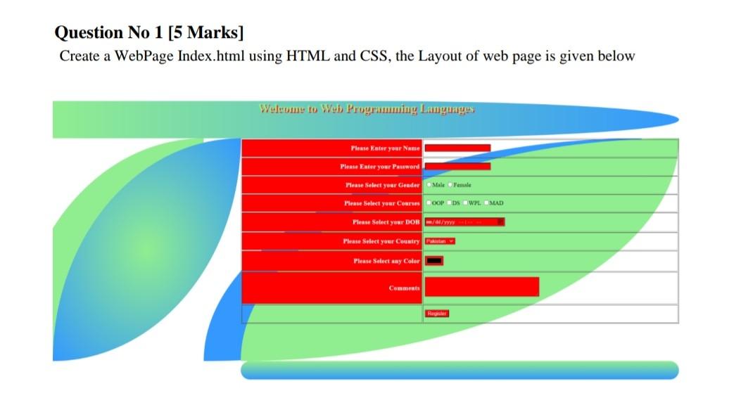 Solved Create a WebPage Index.html using HTML and CSS, the | Chegg.com