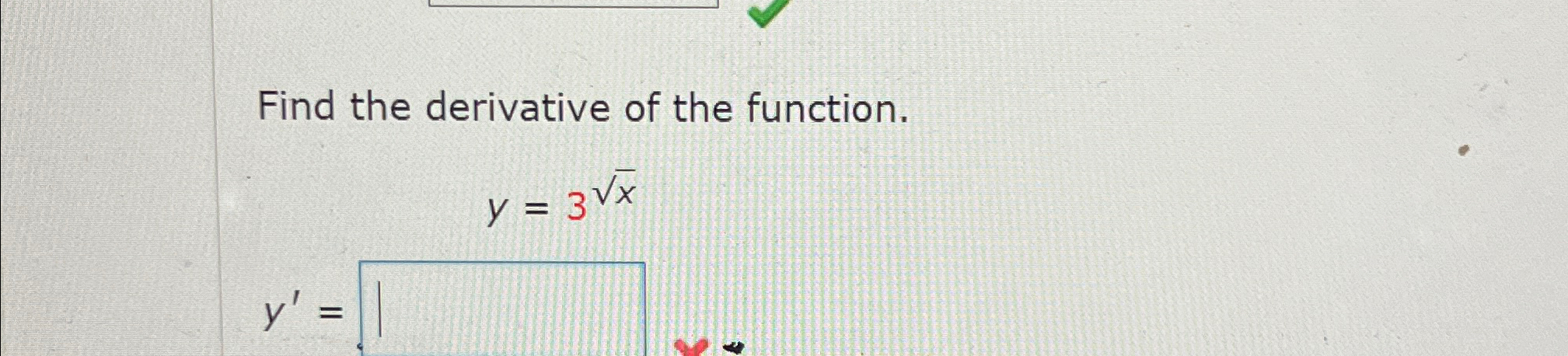 Solved Find the derivative of the function.y=3x2y'= | Chegg.com