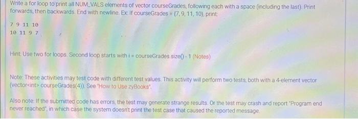 Solved Write a for loop to print all NUM VALS elements of | Chegg.com