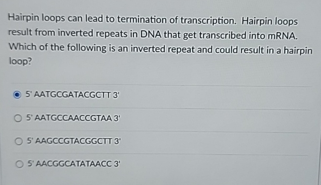 Solved Hairpin loops can lead to termination of | Chegg.com