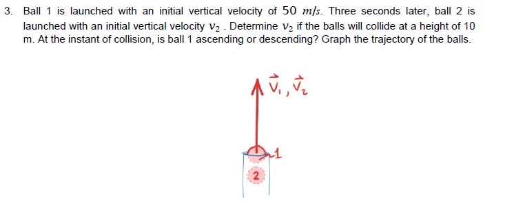 Solved Ball 1 ﻿is launched with an initial vertical velocity | Chegg.com