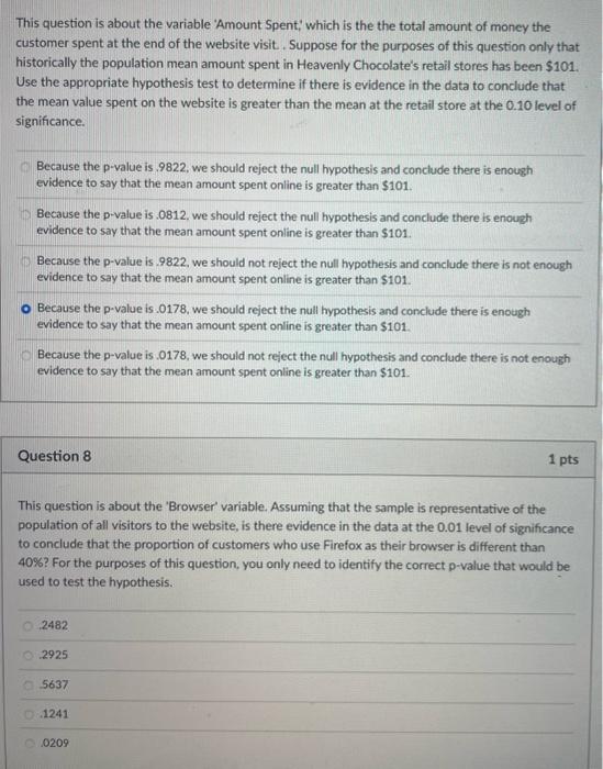 Solved This question is about the variable 'Amount Spent,' | Chegg.com