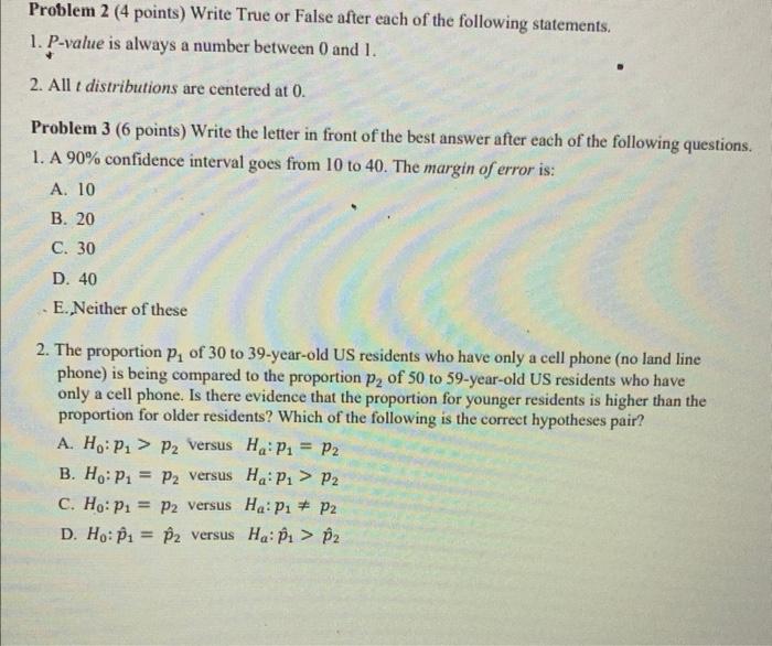 Solved Problem 2 (4 points) Write True or False after each | Chegg.com
