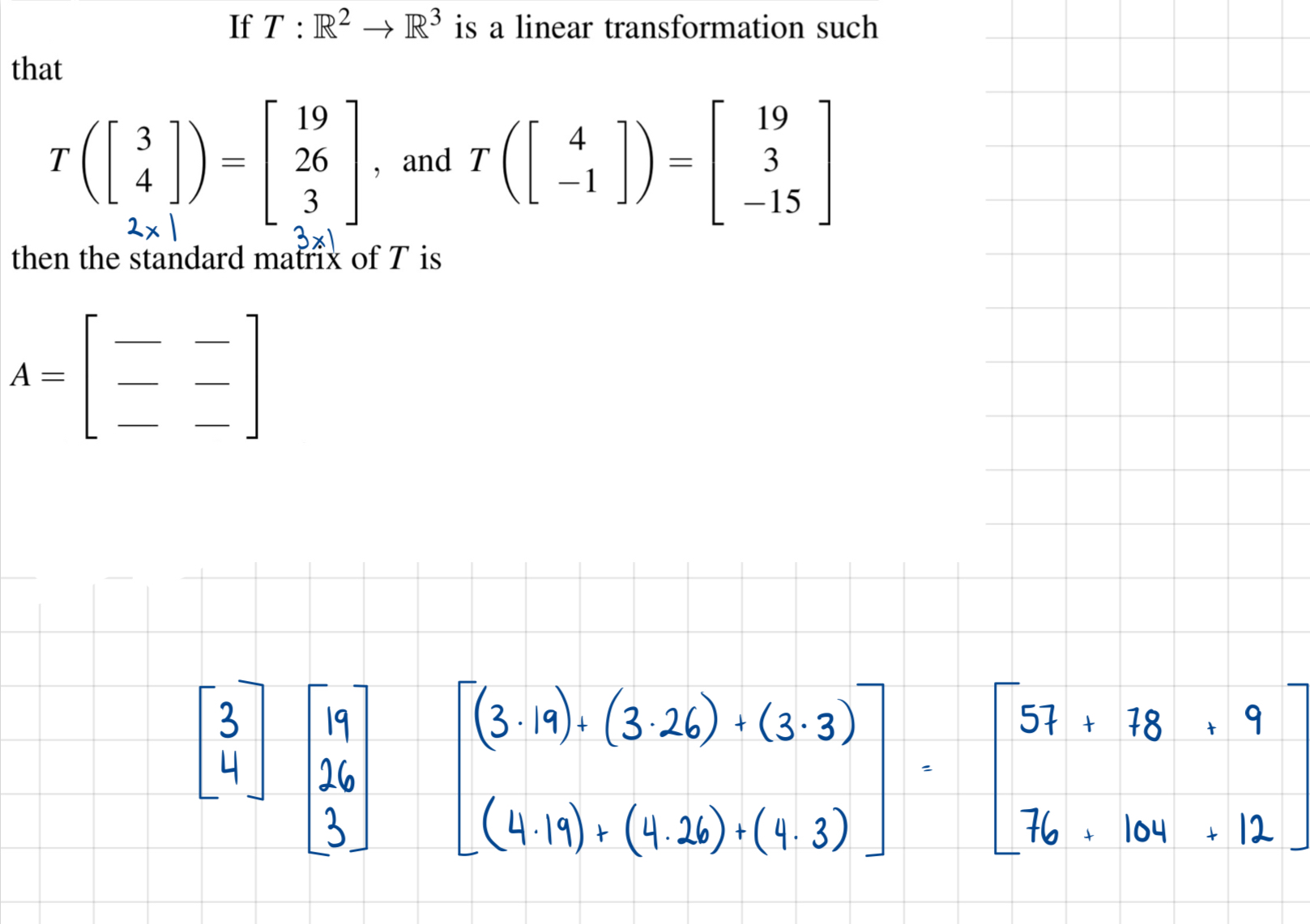 Solved If T:R2→R3 ﻿is a linear transformation such | Chegg.com