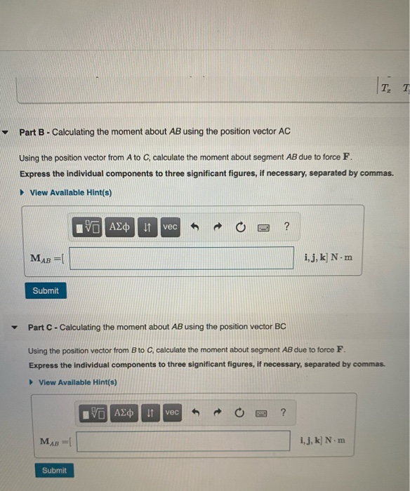 Solved T₂ T Part B - Calculating the moment about AB using | Chegg.com