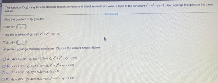 Solved The function fixy) = 4xy has an absolute maximum | Chegg.com