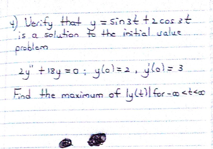 Solved Verify that y = sin3t t2cos3t is a solution to the | Chegg.com