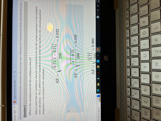 Solved Question 5What is the standard error for the | Chegg.com