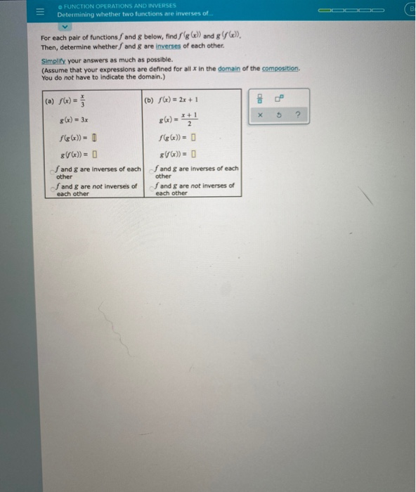 Solved FUNCTION OPERATIONS AND INVERSES Determining whether | Chegg.com Solved FUNCTION OPERATIONS AND INVERSES Determining whether | Chegg.com
