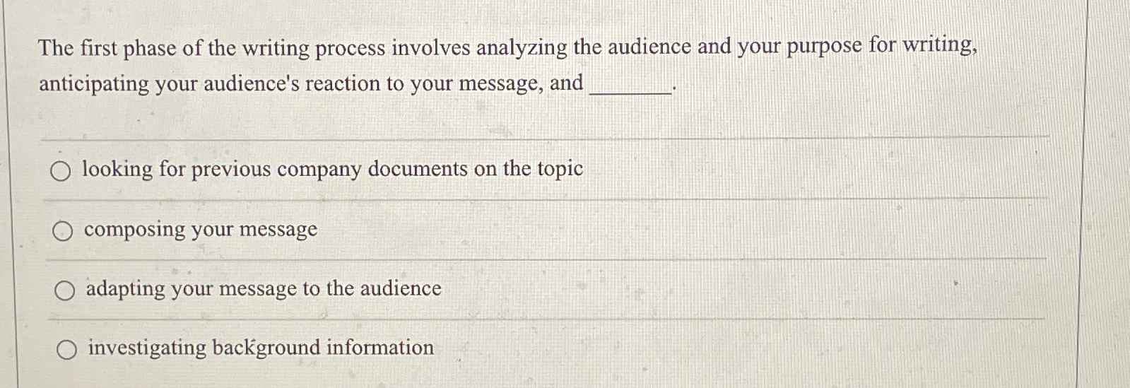 Solved The first phase of the writing process involves | Chegg.com