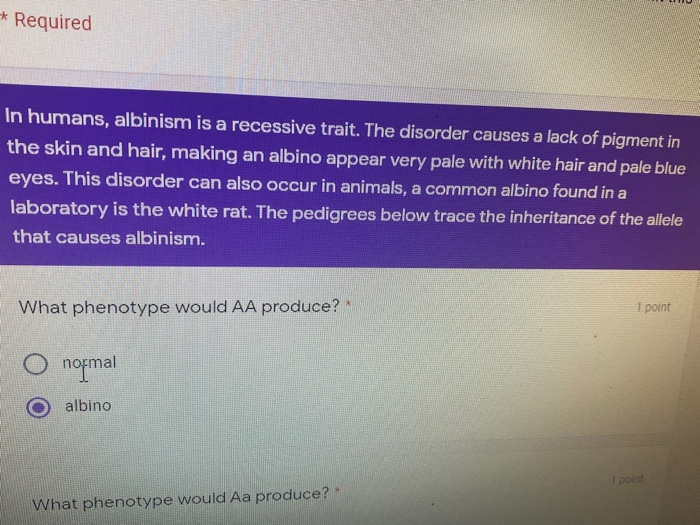 Solved * Required In humans, albinism is a recessive trait. | Chegg.com