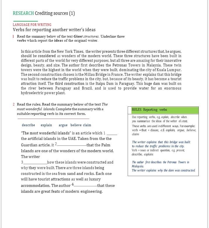 Solved RESEARCH Crediting sources (1) LANGUAGE FOR WRITING | Chegg.com