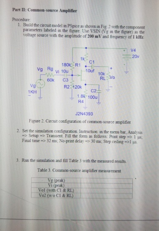 Part II: Common-source Amplifier Procedure: 1. Build | Chegg.com