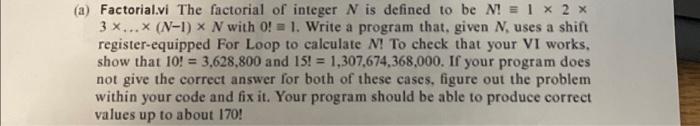 Solved (a) Factorial.vi The factorial of integer N is | Chegg.com