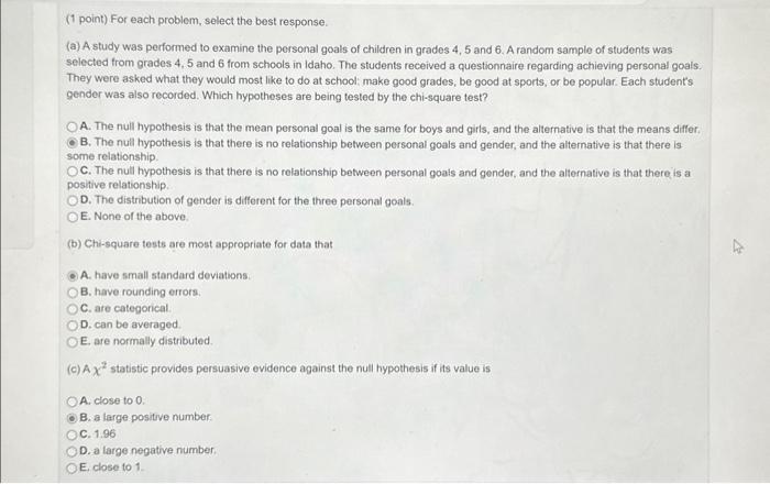 Solved (1 point) For each problem, select the best response. | Chegg.com