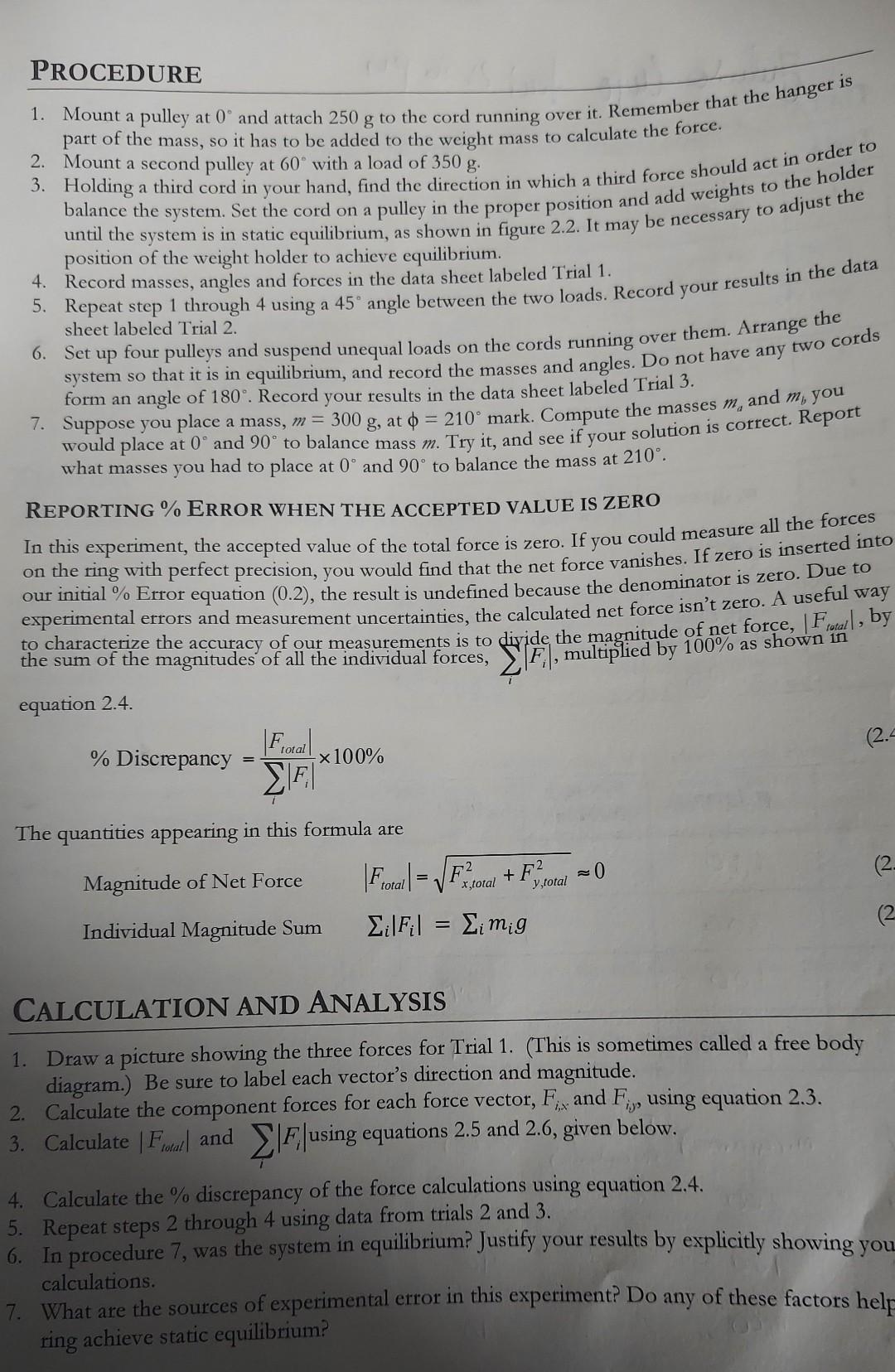 Solved PROCEDURE 1. Mount a pulley at 0° and attach 250 g to | Chegg.com