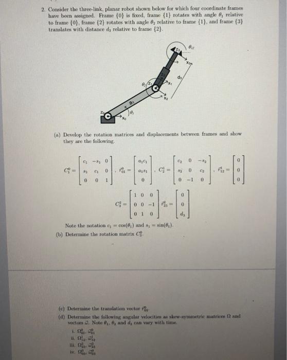 2. Consider the three-link, planar robot shown below | Chegg.com